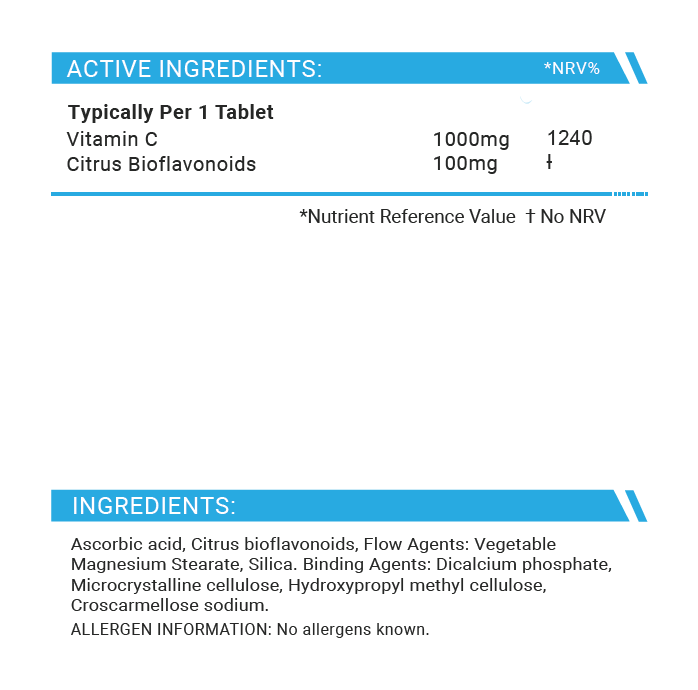 Vitamin C+ | 1000mg Tablets with Bioflavanoids suitable for Vegans ...